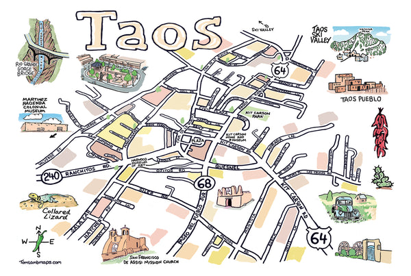 Taos Map postcard – Guerrilla Graphix